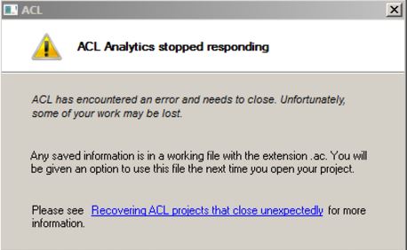 ACL Analytics stopped responding