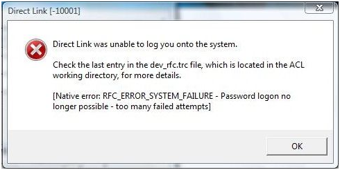 [-10001] - RFC_ERROR_SYSTEM_FAILURE - Name or password is incorrect ...