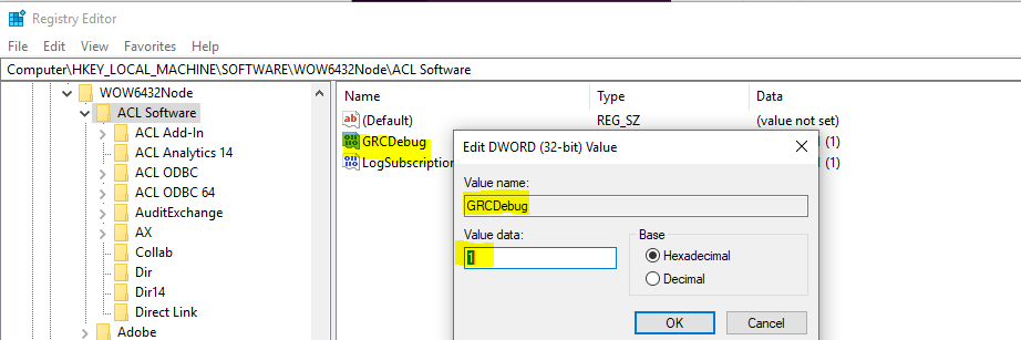 Generating debug logs for the connection between ACL for Windows and ...