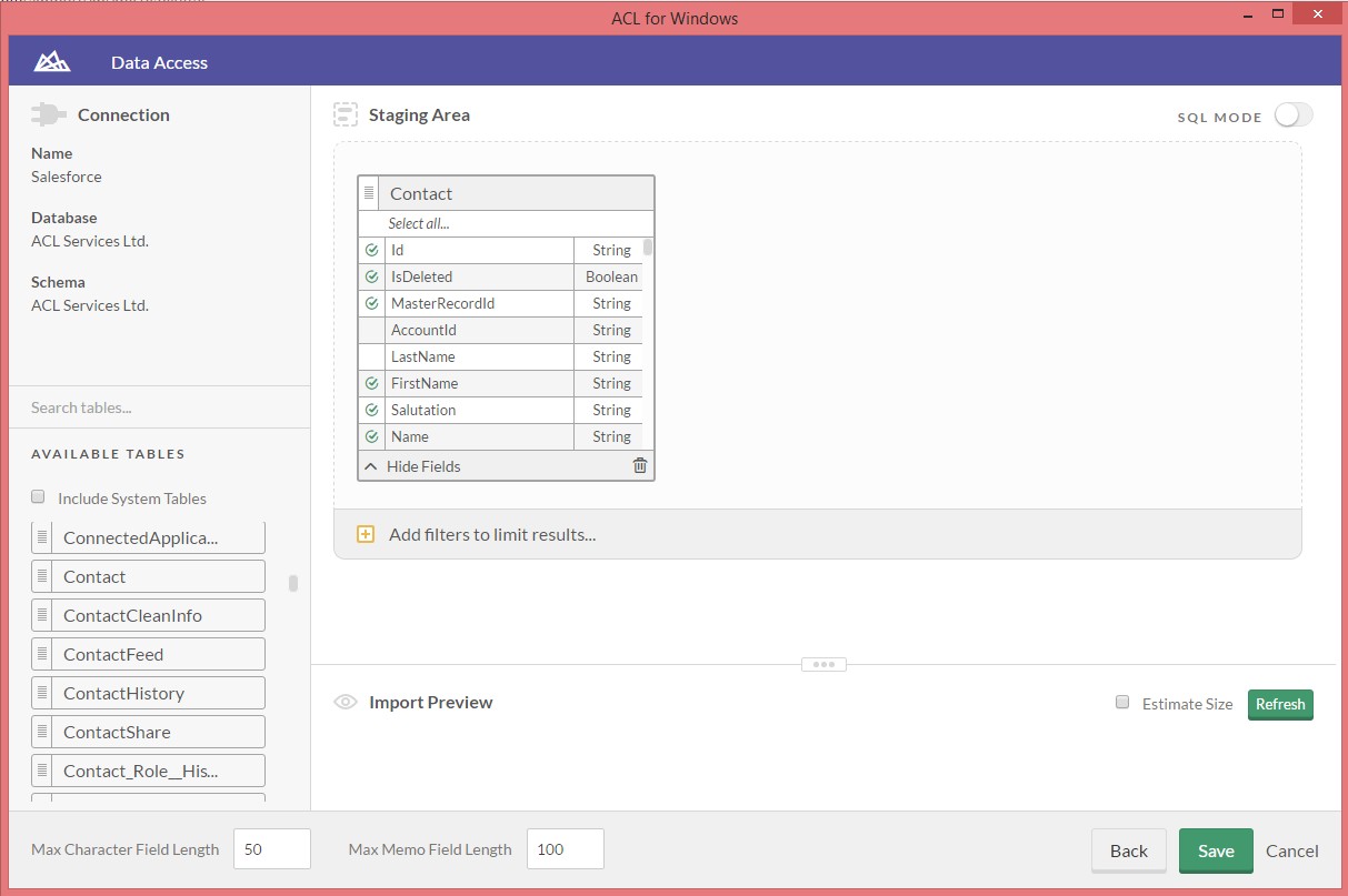 Import Salesforce Data into ACL Analytics
