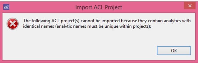 The following ACL project(s) cannot be imported