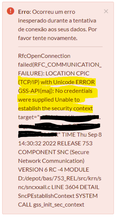 SSO (Single Sign-On) SAP Connector - Error "An unexpected error has ...